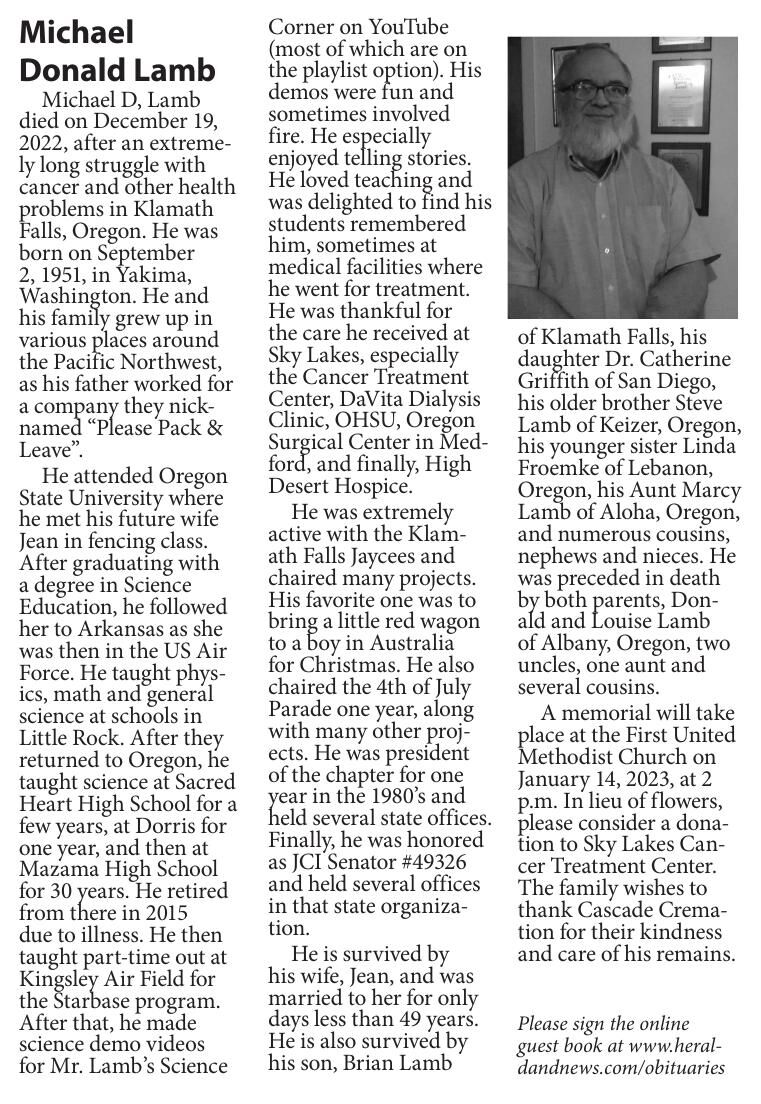 Michael Lamb | News Of Record | heraldandnews.com