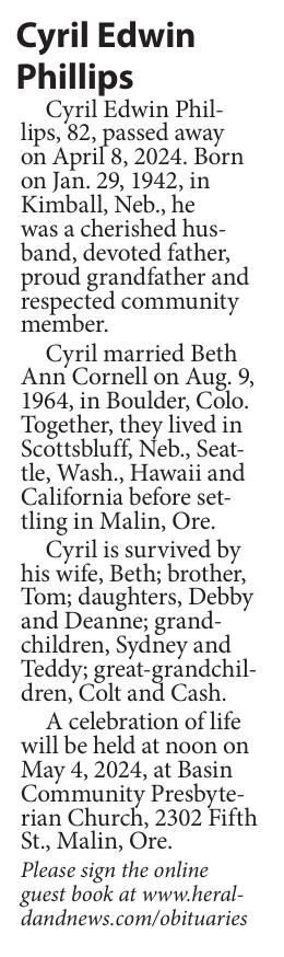 Cyril Edwin Phillips | Obituaries | heraldandnews.com