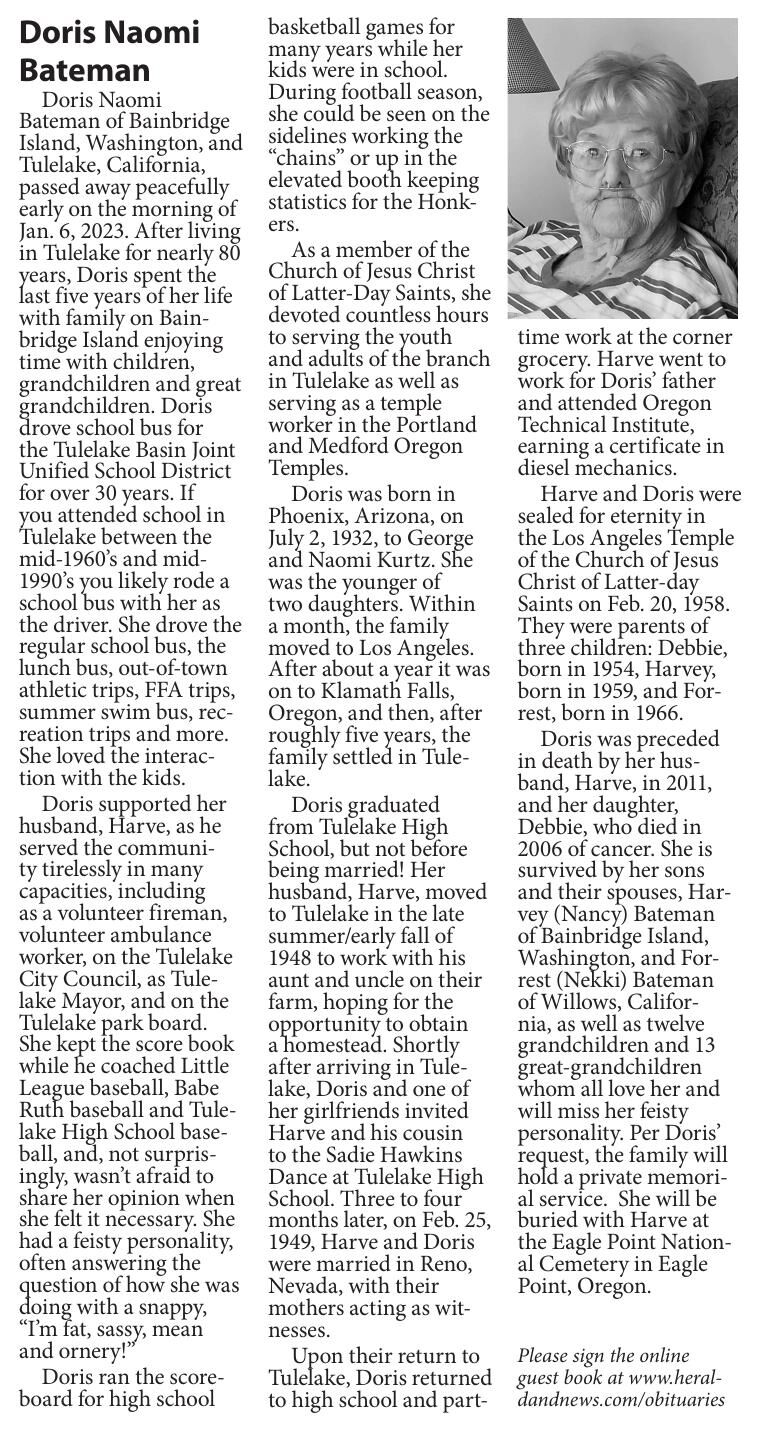 Doris Naomi Bateman | News Of Record | heraldandnews.com