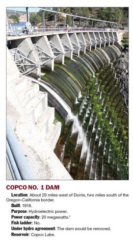 Copco No. 1: The 126-foot tall dam is built into steep rock canyon ...