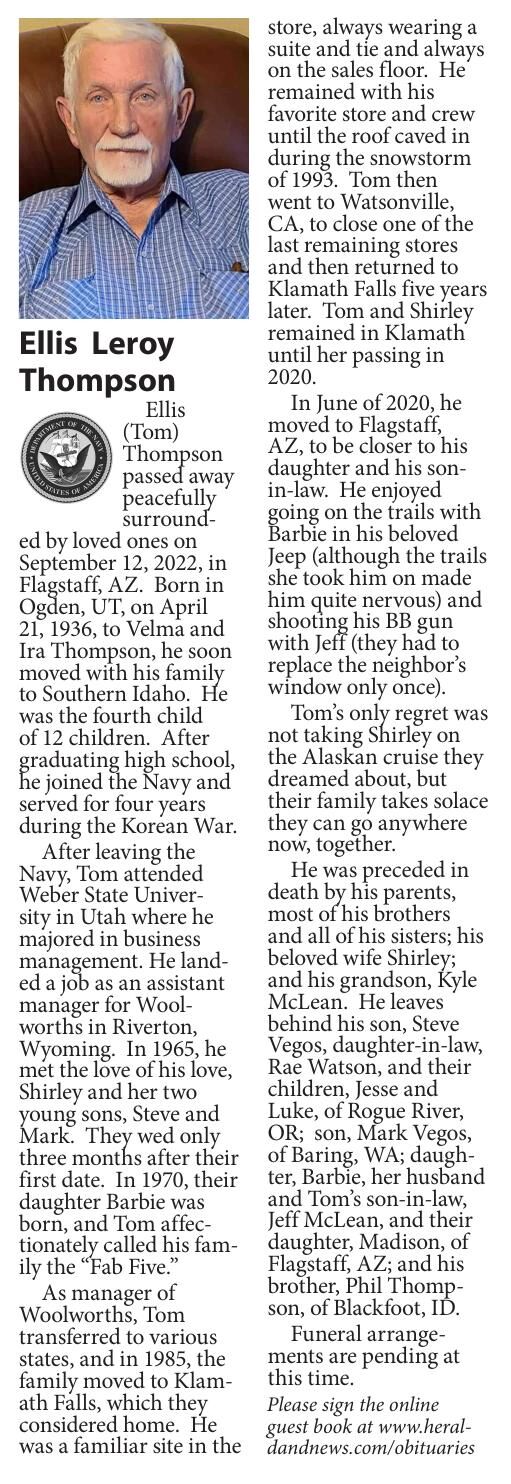 Ellis Leroy (Tom) Thompson | News | heraldandnews.com