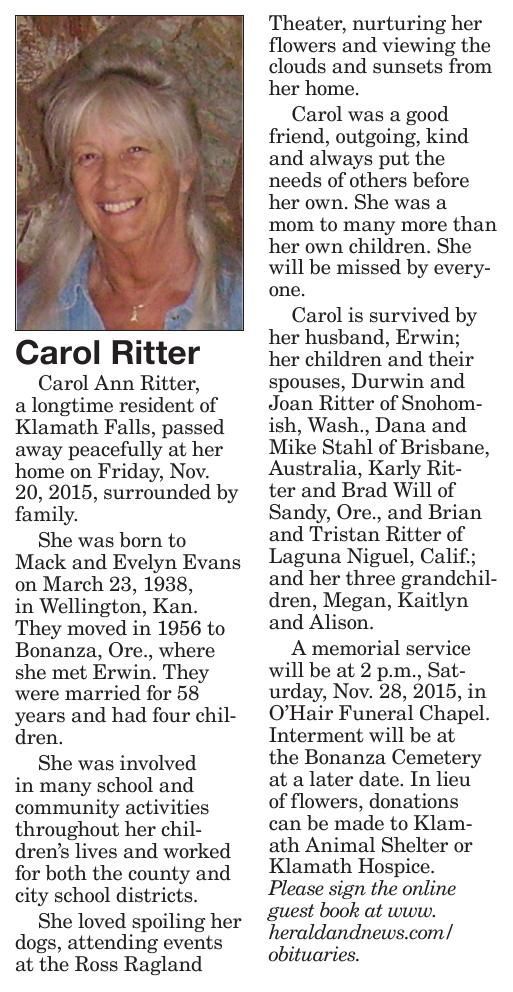 Carol Ritter | | heraldandnews.com