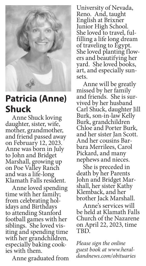 Patricia Shuck | News Of Record | heraldandnews.com