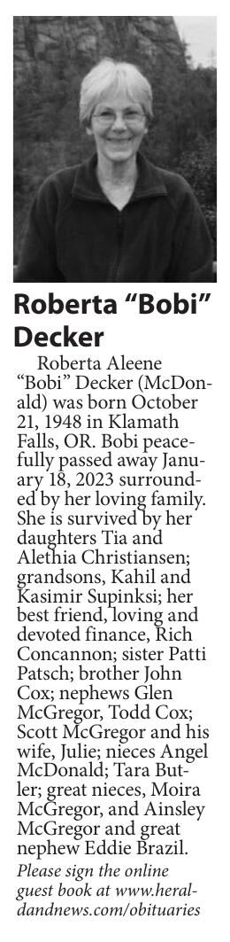 Roberta Decker | News Of Record | heraldandnews.com