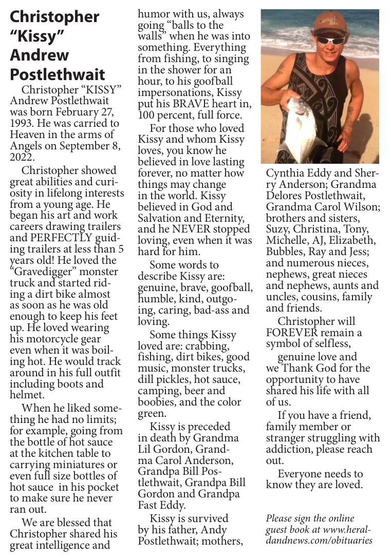 Christopher "Kissy" Andrew Postlethwait | Freeaccess | heraldandnews.com