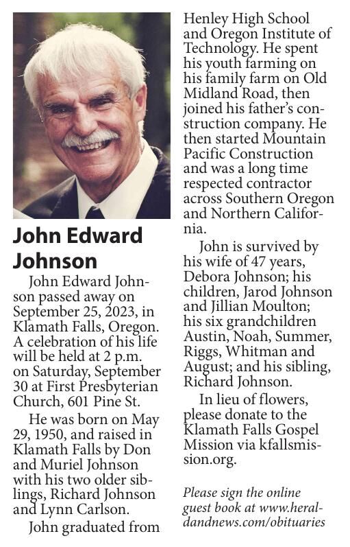 John Edward Johnson | Obituaries | heraldandnews.com