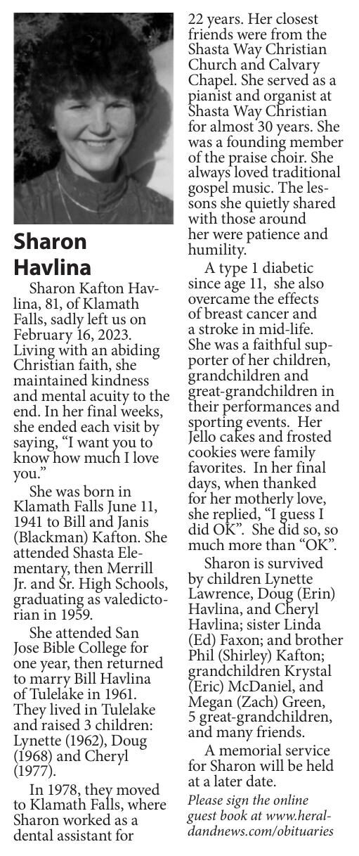 Sharon Havlina | News Of Record | heraldandnews.com