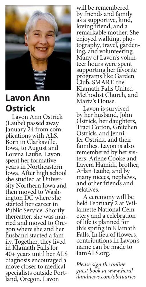 Lavon Ostrick | News Of Record | heraldandnews.com