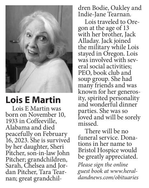 Lois Martin | News Of Record | heraldandnews.com