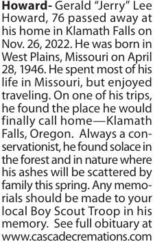 Notice: Gerald Howard | News Of Record | heraldandnews.com