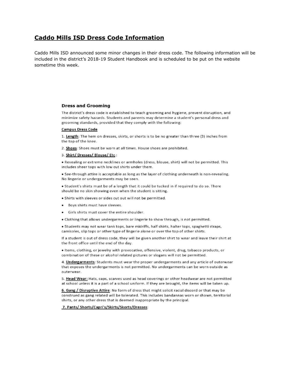 Caddo Mills ISD Dress Code | | heraldbanner.com