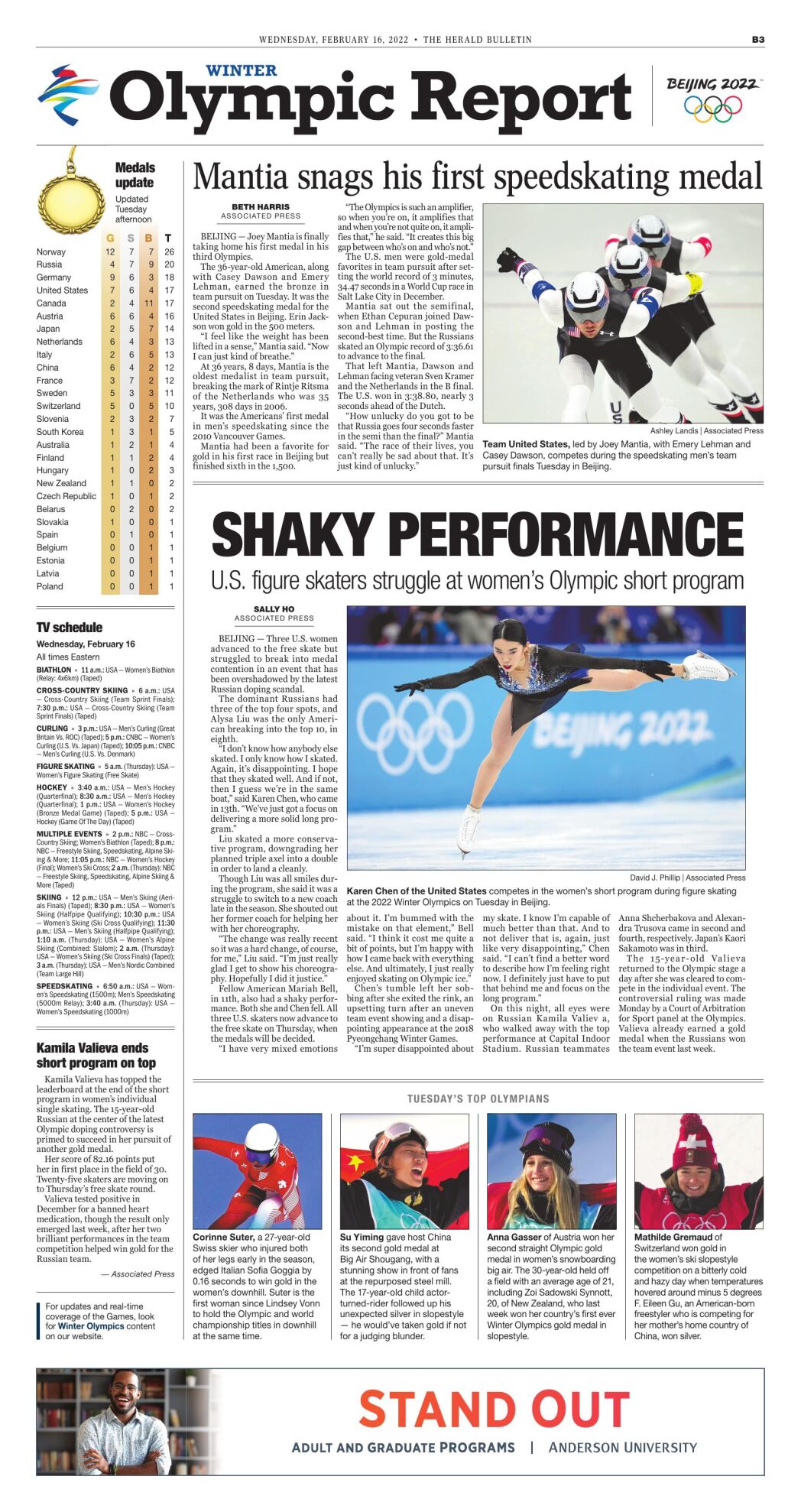 GRAPHIC: Olympic Report, Feb. 16 | | heraldbulletin.com