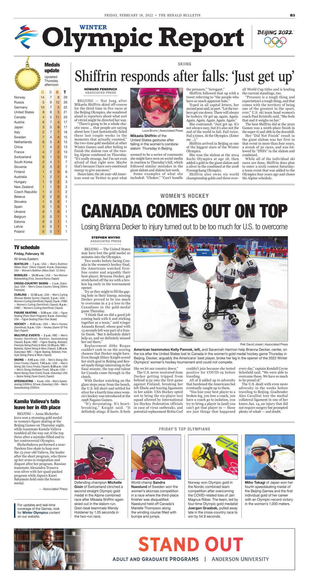 GRAPHIC: Olympic Report, Feb. 18 | | heraldbulletin.com