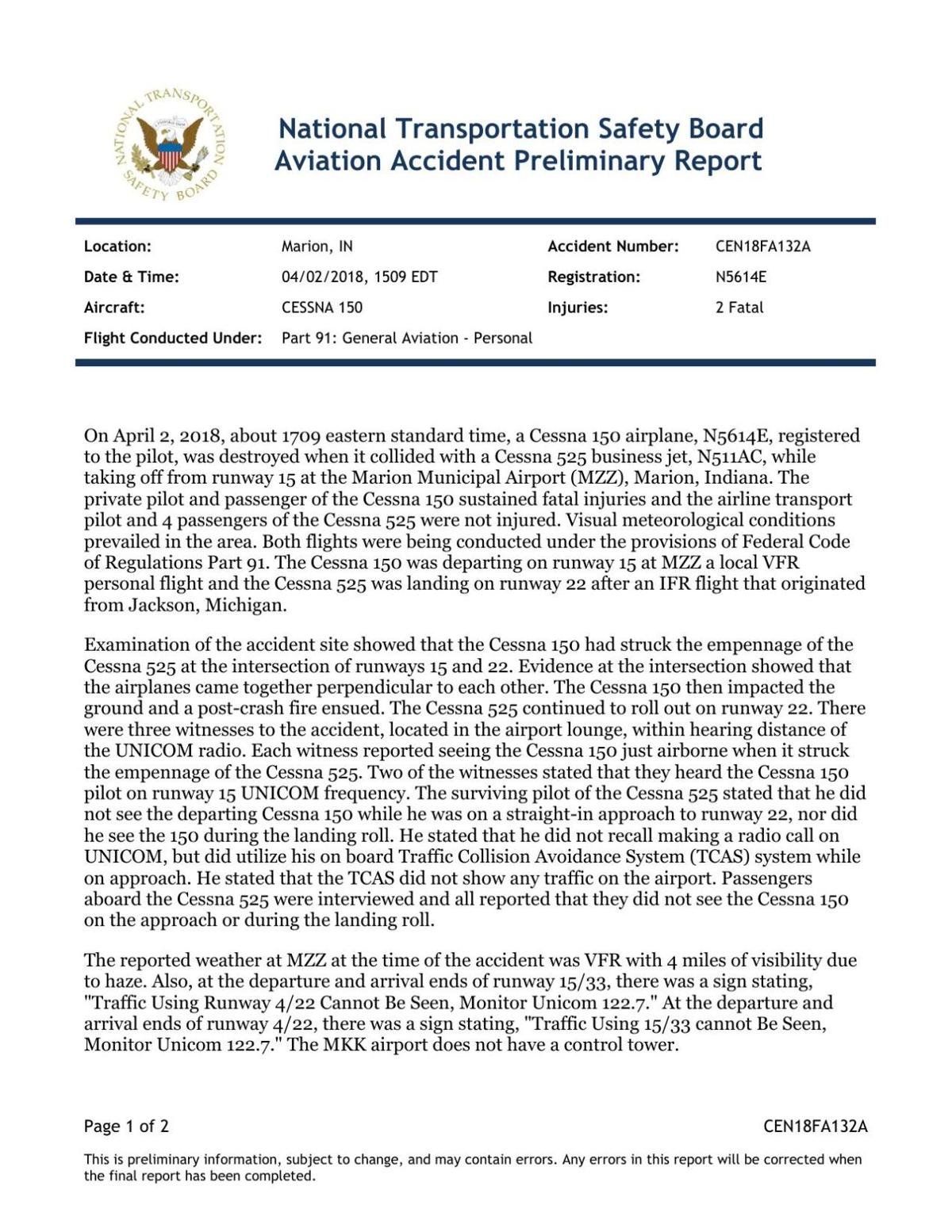 NTSB: Pilot in Marion crash never saw Kyle Hibst's plane | News ...