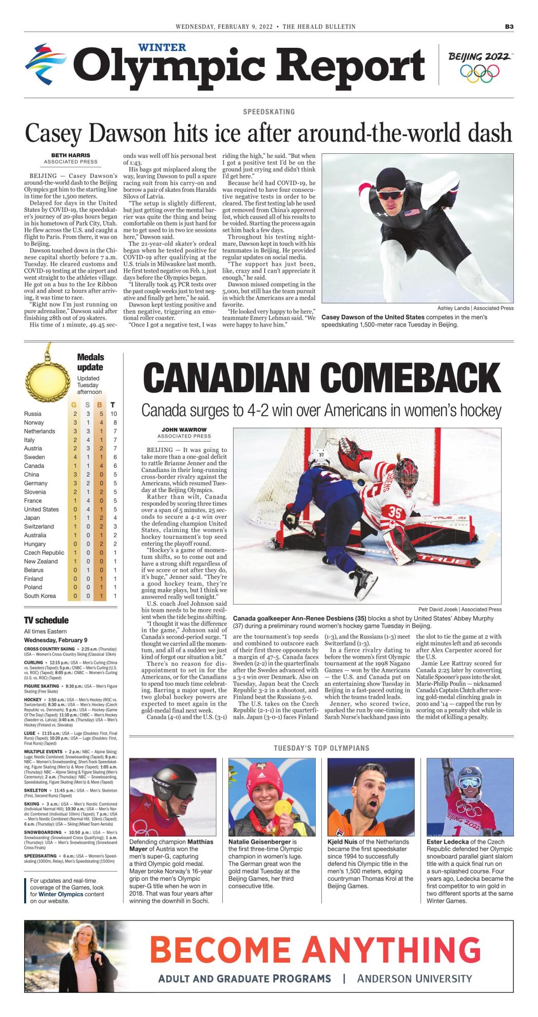GRAPHIC: Olympic Report, Feb. 9 | | heraldbulletin.com