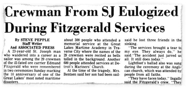Edmund Fitzgerald tragedy hit close to home | Local News ...