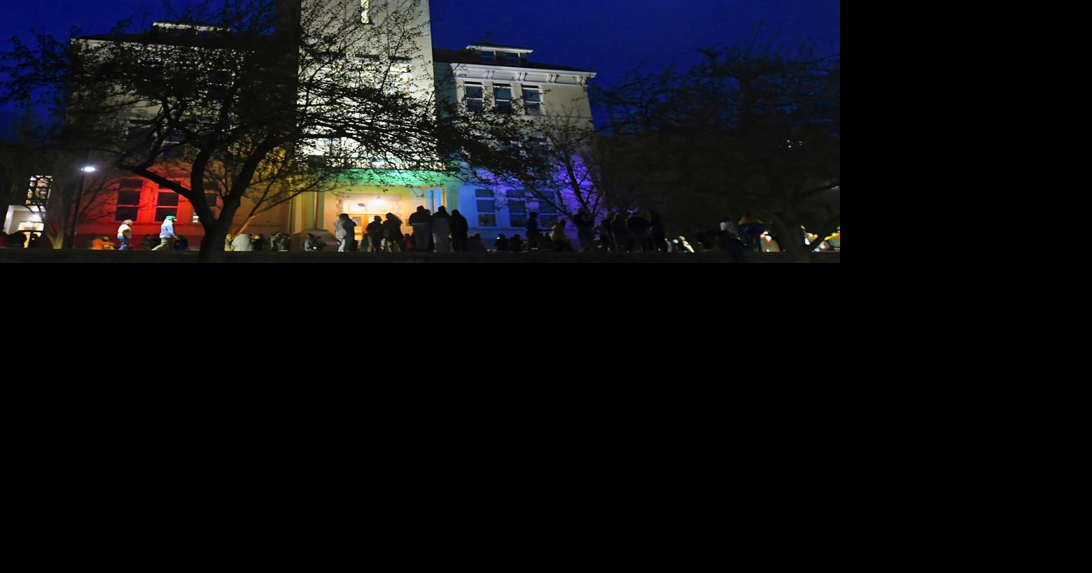 Old Main rainbow: USU students light building in rainbow colors in ...