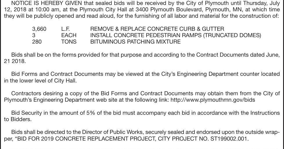 2019 Concrete Replacement BIDS | Advertisement For Bids & Proposals ...