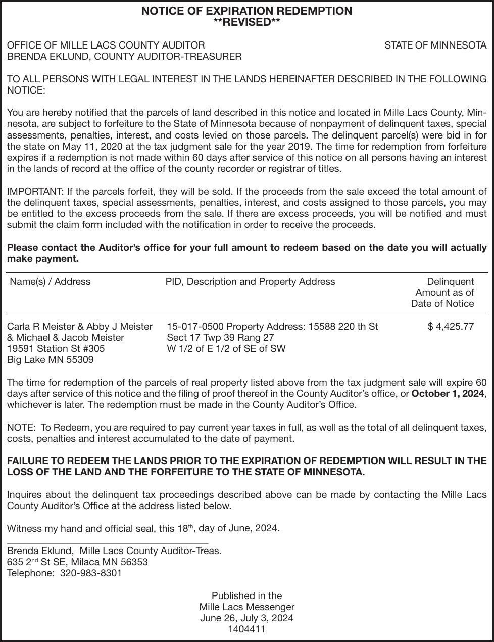 2nd Run Expir of Redempt listing | County | hometownsource.com