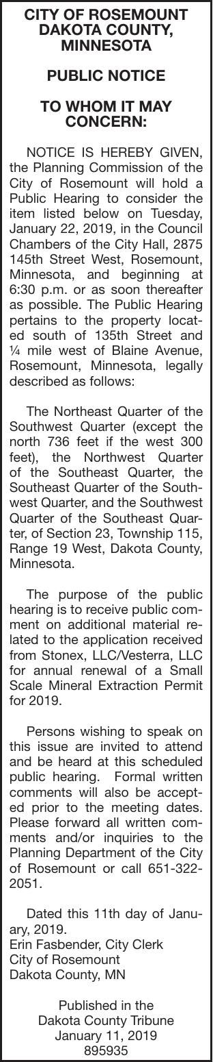 January 22 Vesterra Stonex PH | Notice Of Public Hearing ...