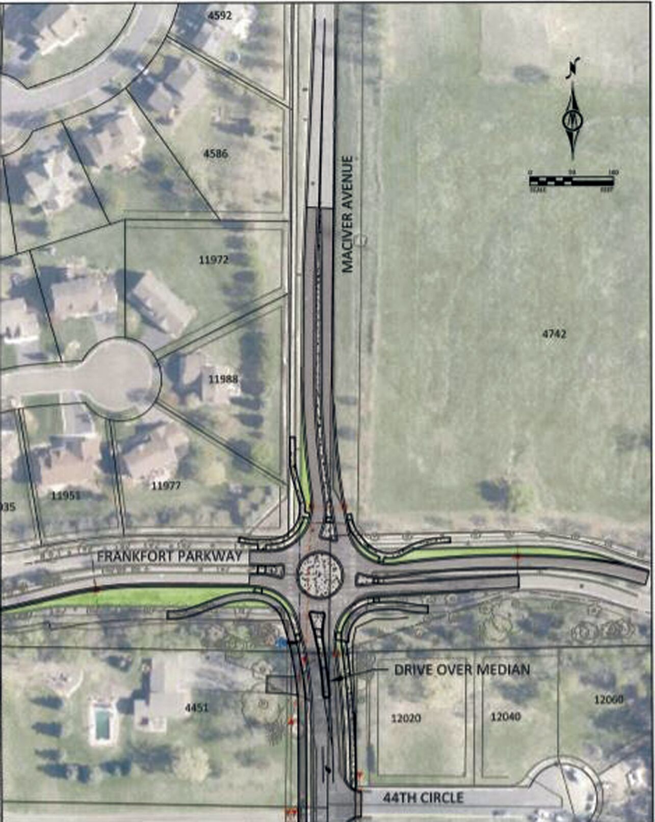St. Michael looks towards a mini-roundabout for intersection ...