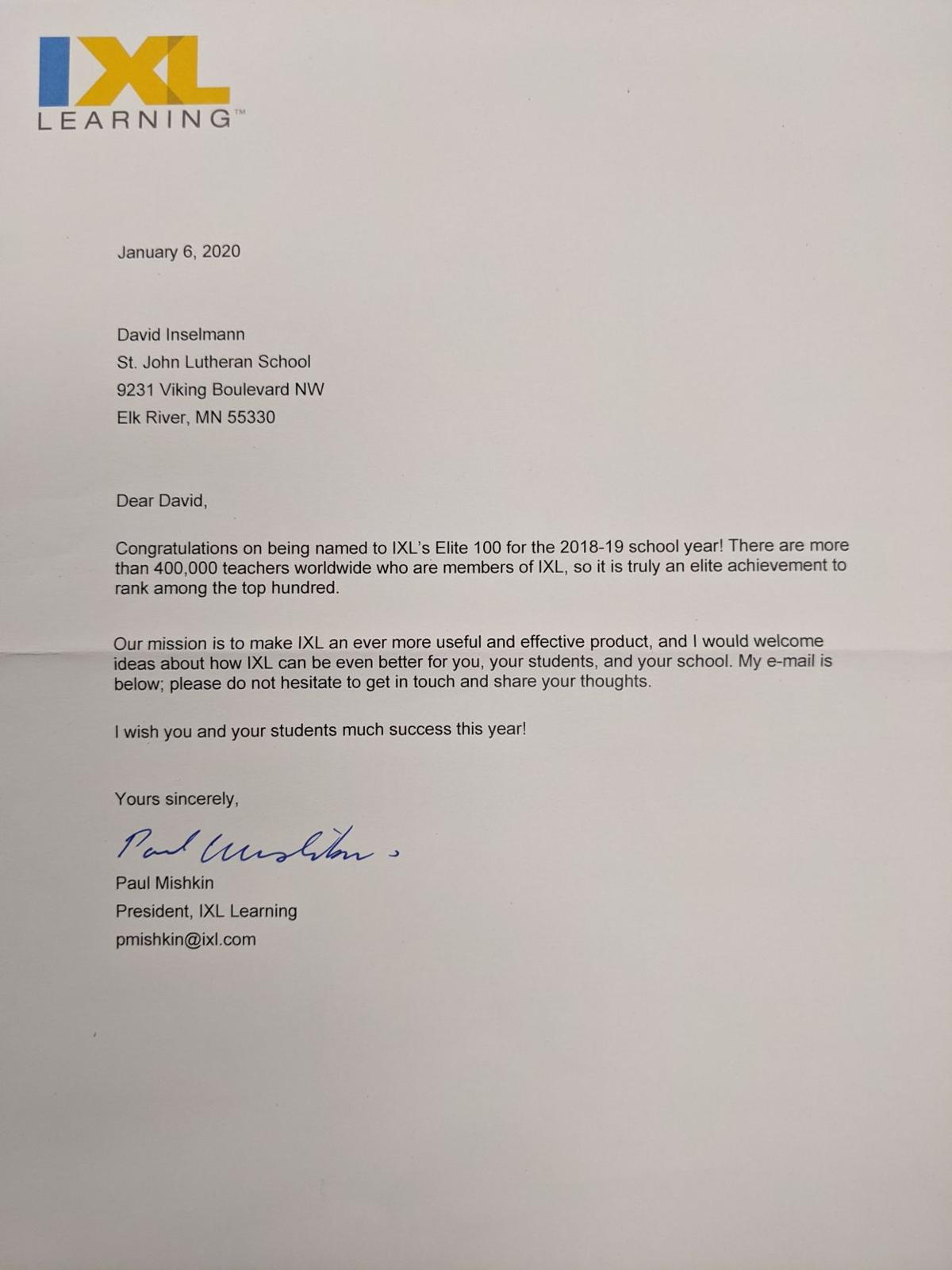 Elk River teacher wins prestigious IXL award | Education ...