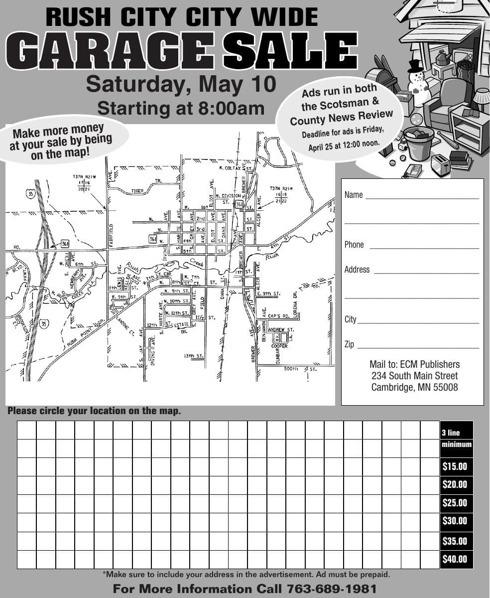 Rush City Garage Sale Day | Free | hometownsource.com