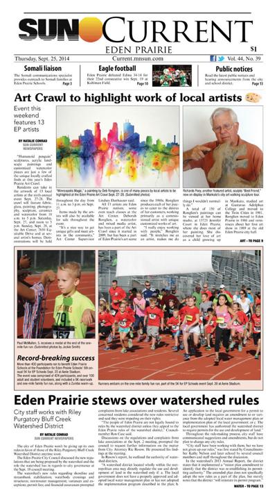 The Front Page Of The Sept 25 2014 Eden Prairie Sun Current Local