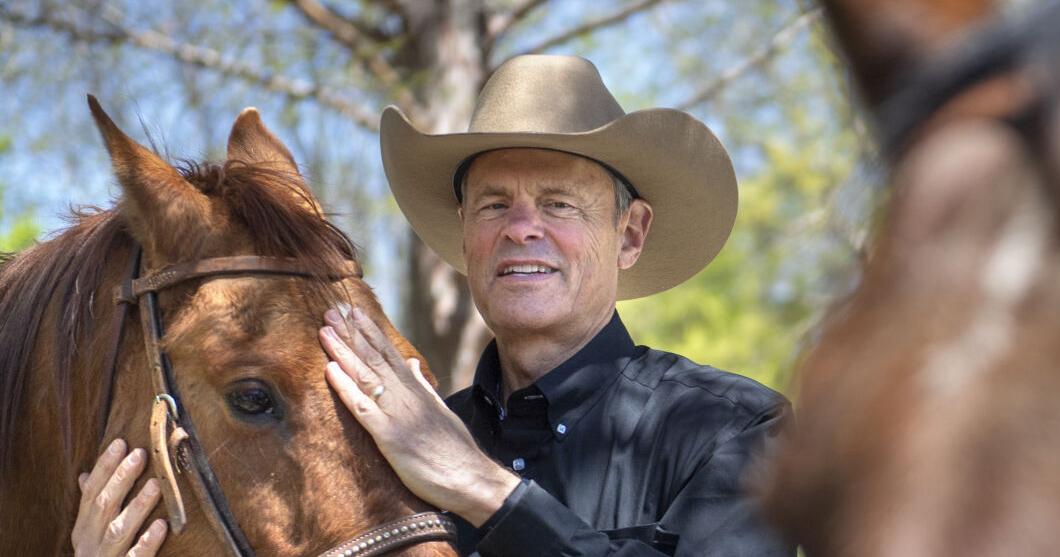 Nebraska volleyball coach John Cook joins Gov. Pillen on horseback ride