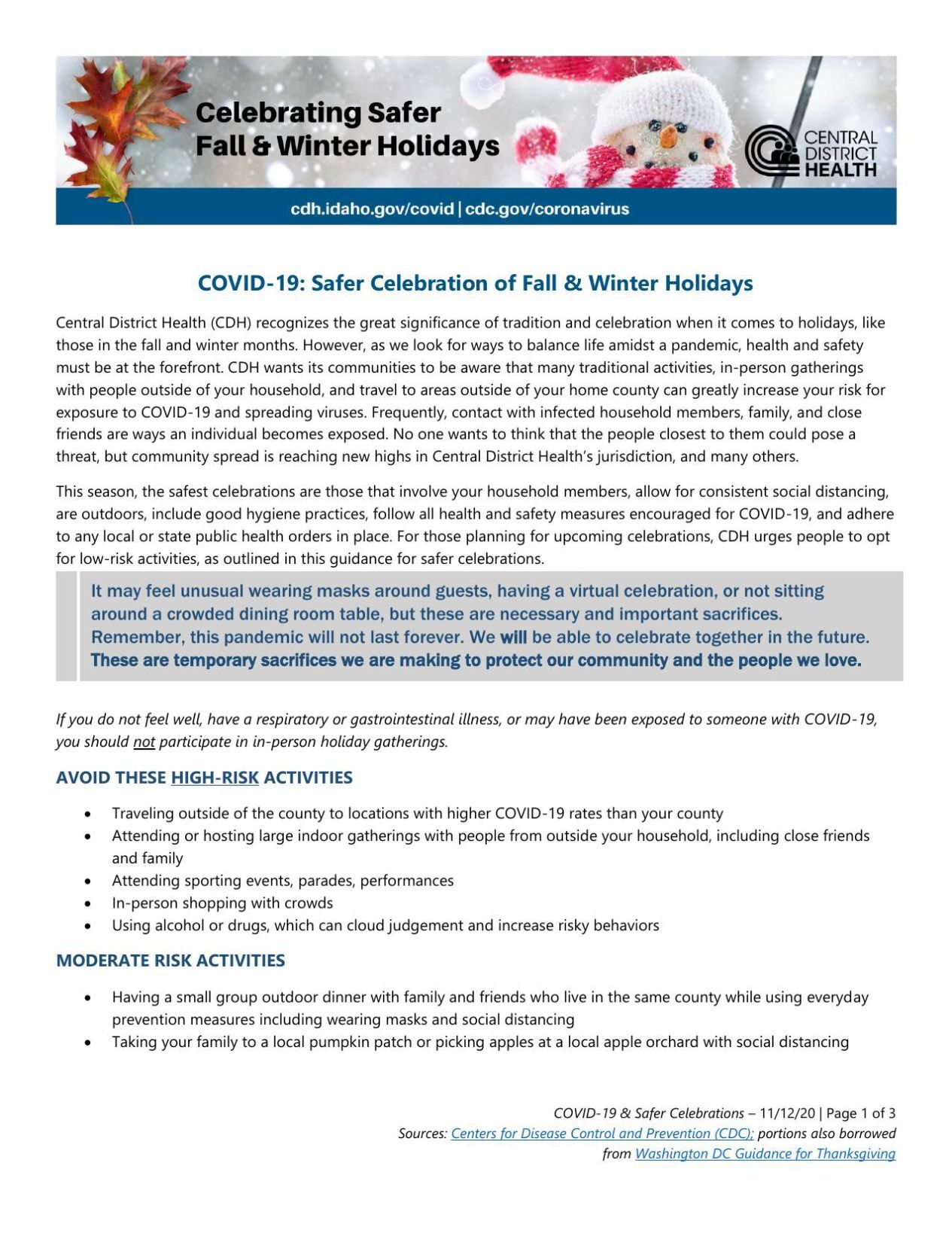 Central District Health puts out guidelines for safer holidays ...