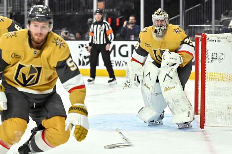 Golden Knights goalie Carter Hart injured in first period against Blue ...