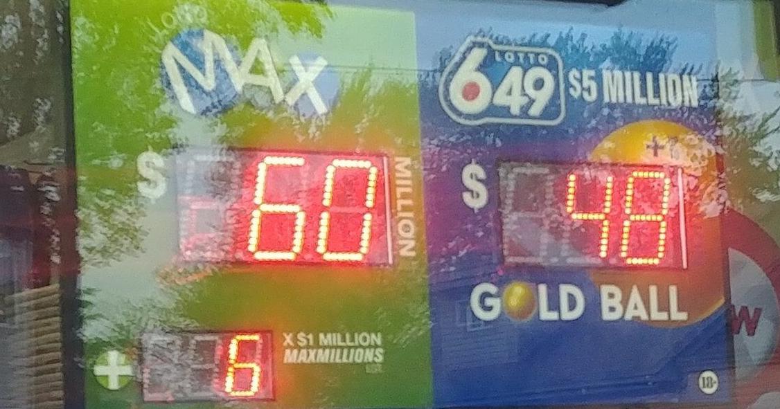 Midweek Lotto Max, Lotto 6-49 jackpots exceed $100M combined