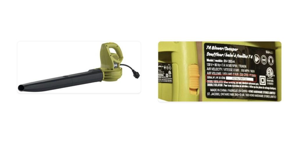 RECALL ALERT: Leaf blower sold at Home Hardware in Canada
