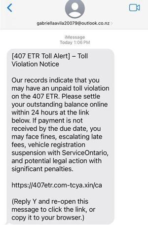 407 ETR warns customers about text scams