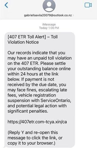 407 ETR warns customers about text scams