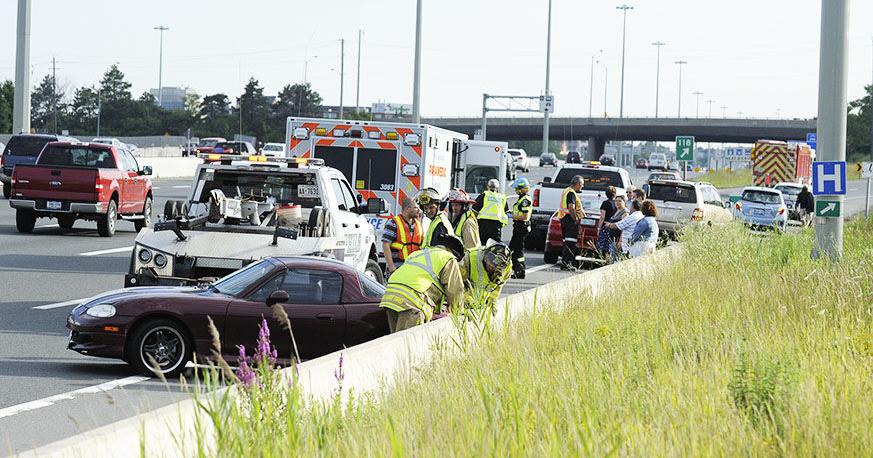 Two car crash on the QEW near Trafalgar