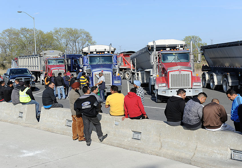 Trucks blockade inspection station