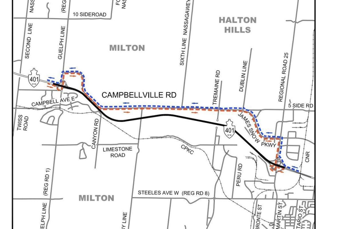 Hwy 401 lane reductions through Milton start Sunday night