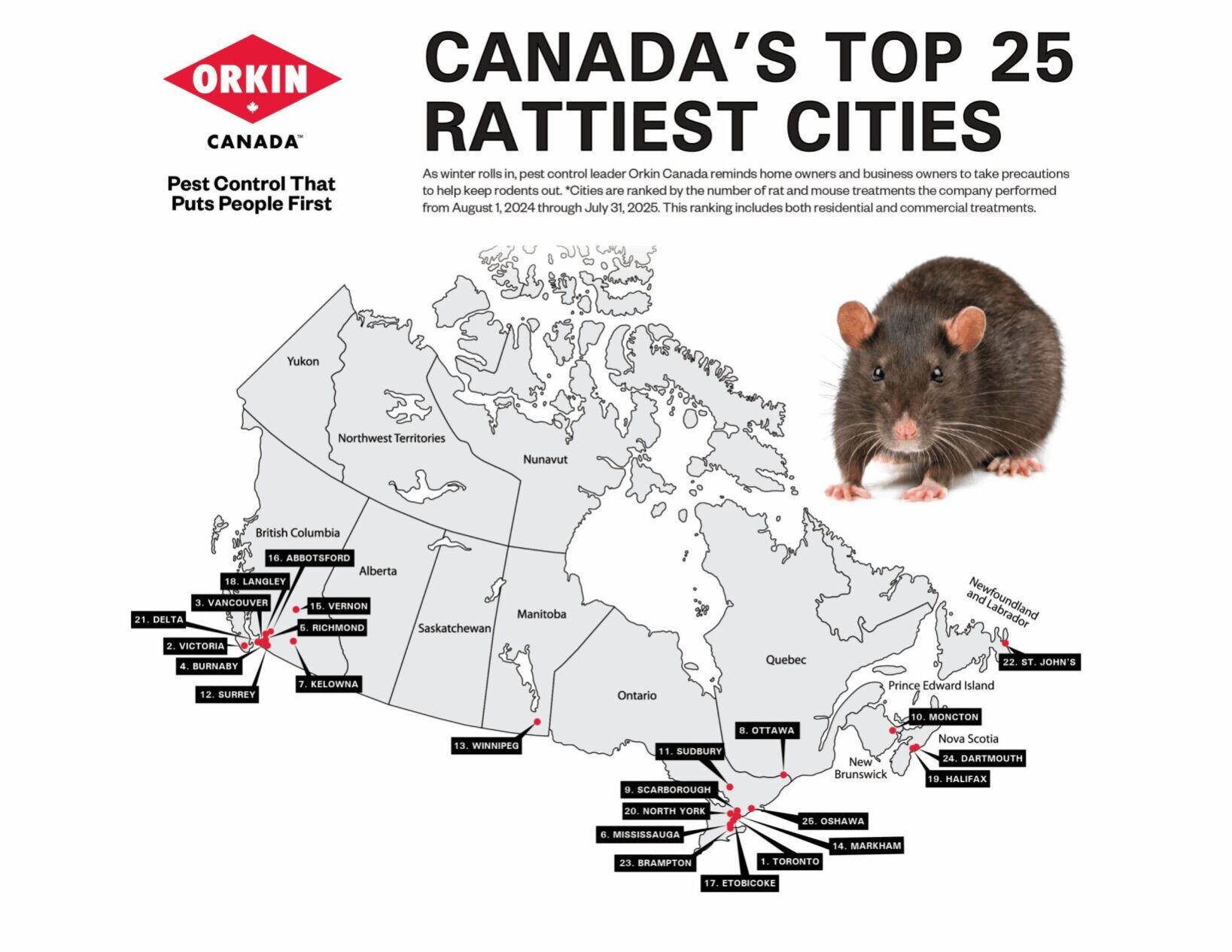Orkin Canada reveals Ontario’s Top 25 rattiest cities
