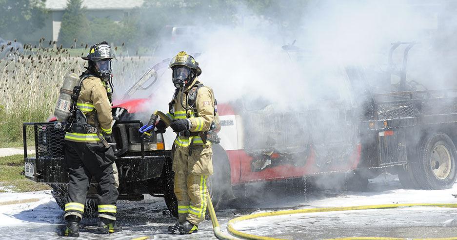 Firefighters battle a fully involved landscaping truck fire on Bronte ...