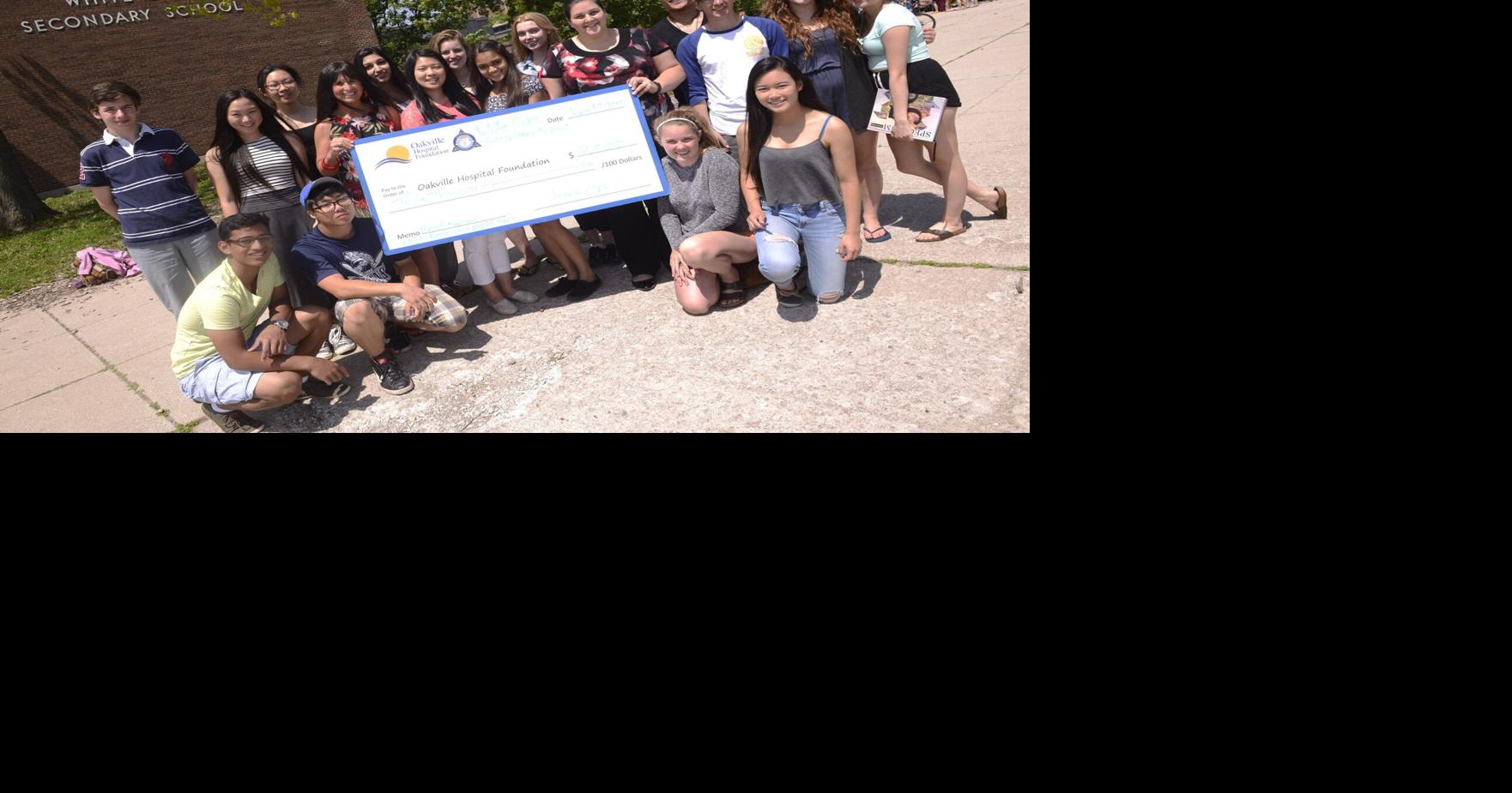 White Oaks Secondary School presents $2,000 cheque to Oakville hospital