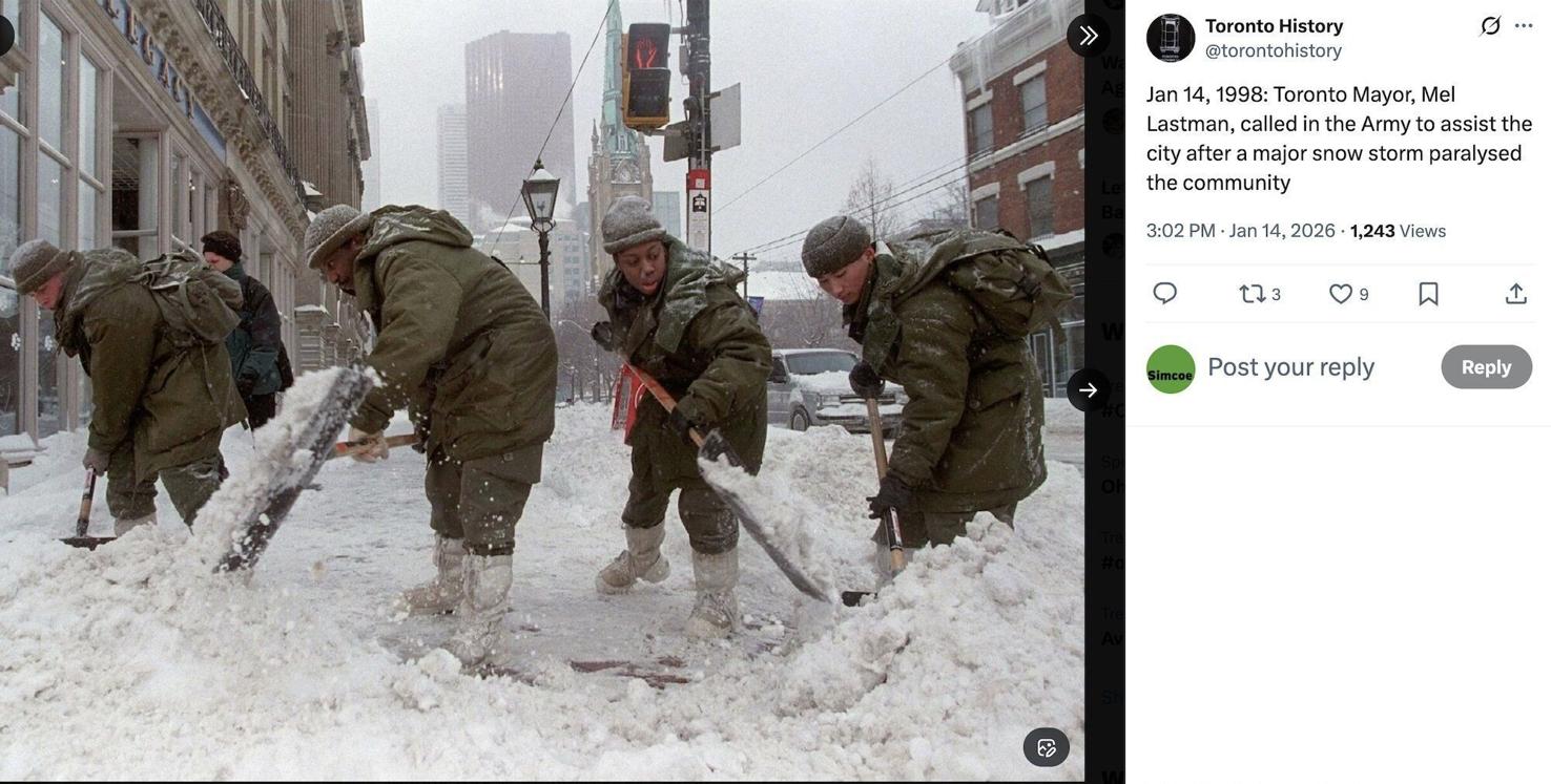 Mel Lastman called in army Jan. 15, 1999 - 27 years ago