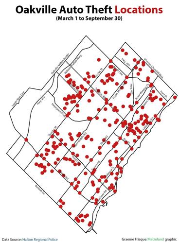 MAP: Auto theft locations in Oakville, Burlington and Milton