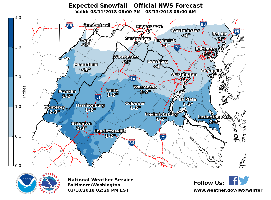 Snowfall estimates still moving for Monday in Northern Virginia | News ...