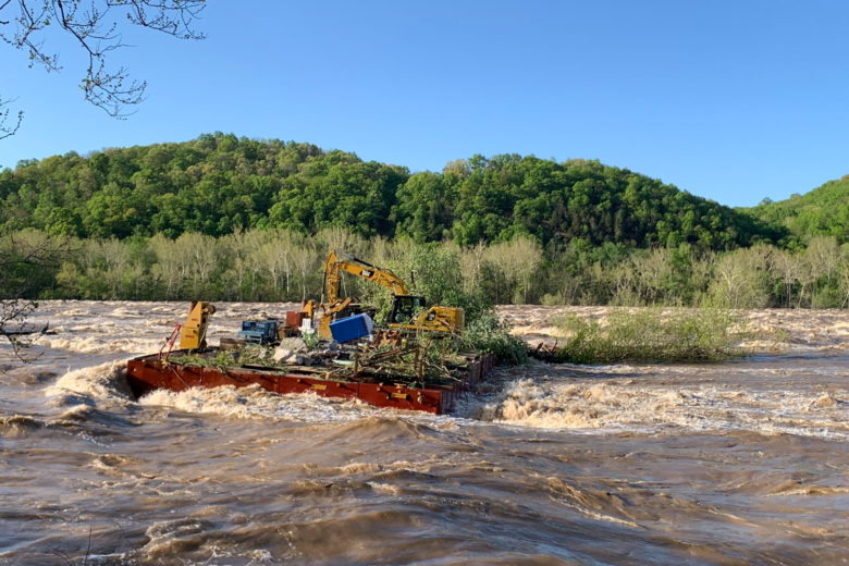 Construction barges break loose, float down Potomac River near Harpers ...