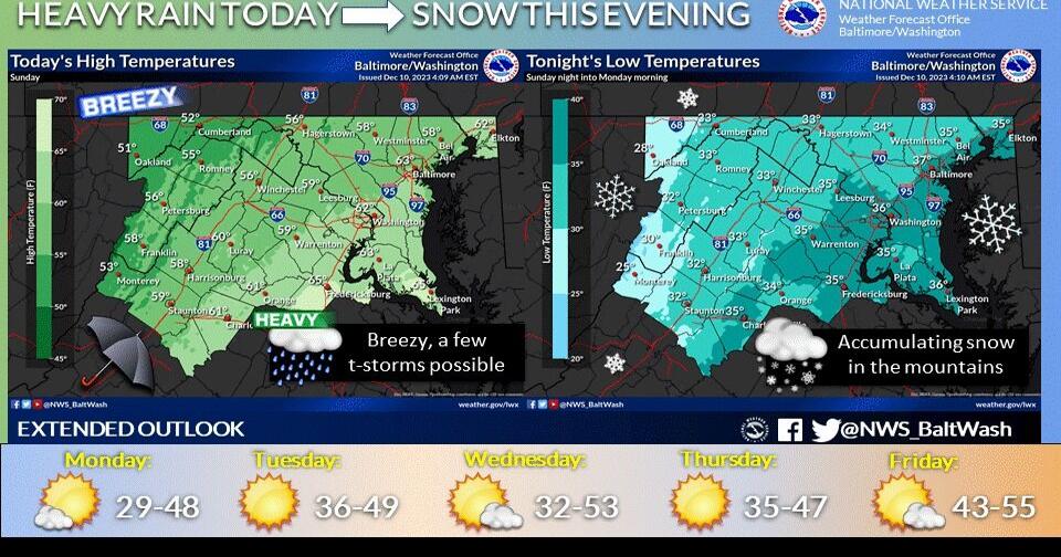 Heavy rain, high winds and a little snow possible as cold front moves ...