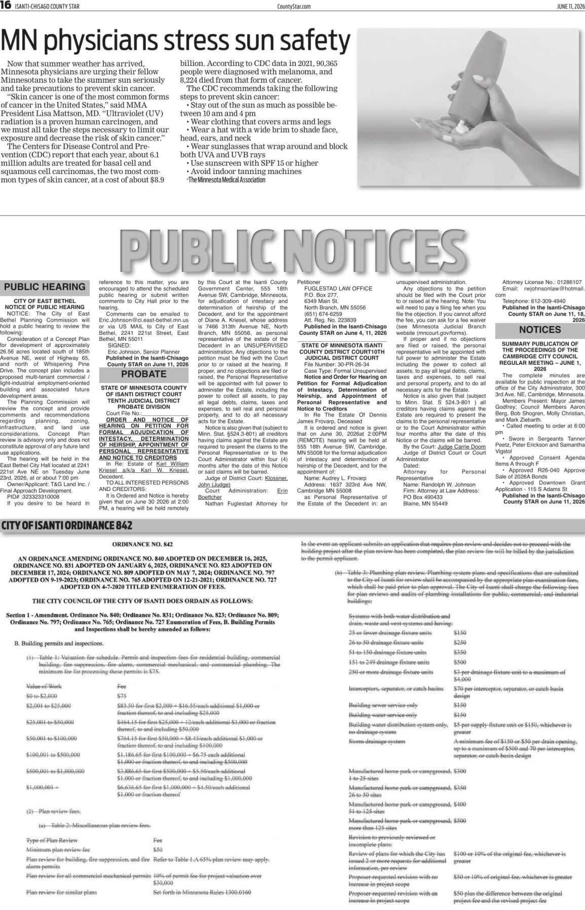 Public Notices - June 11, 2026 | Public Notices | isanti ...