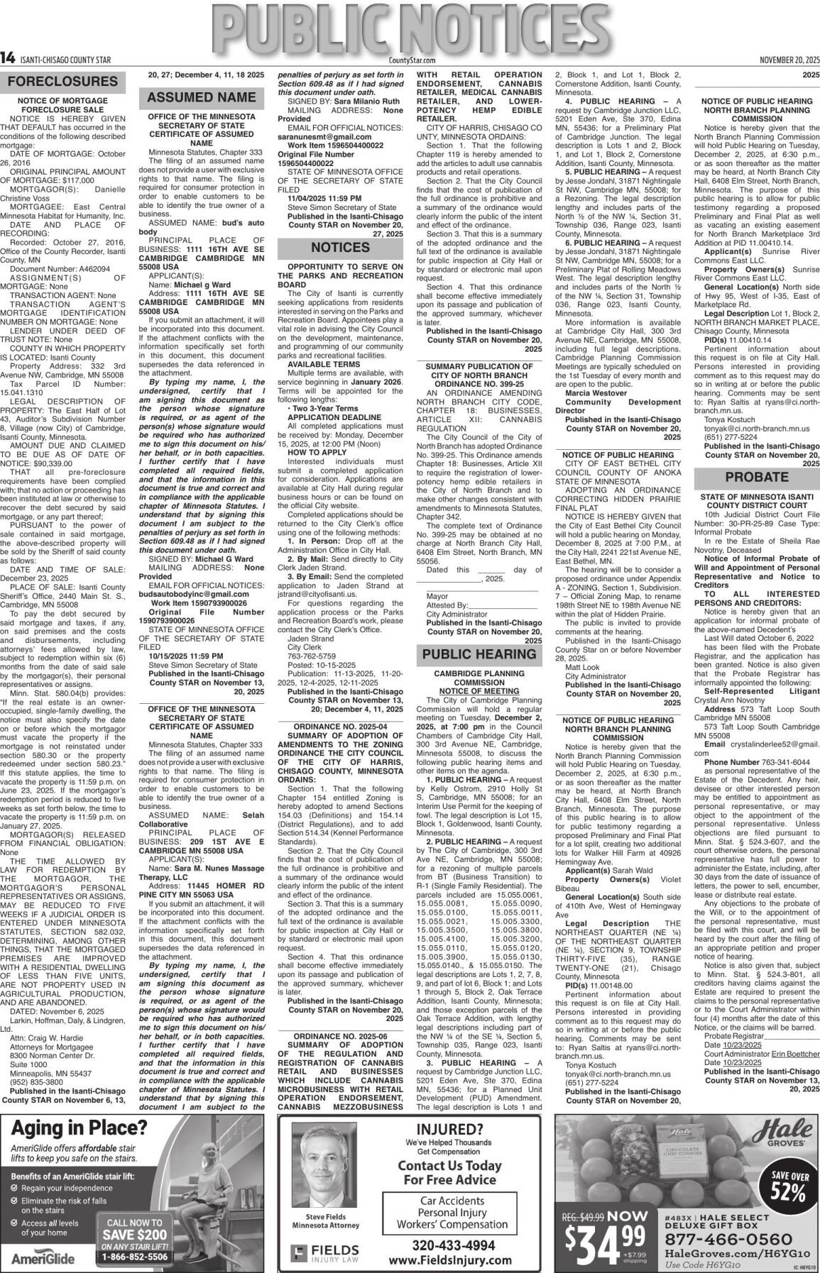 Public Notices - November 20, 2025 | Public Notices | isanti ...