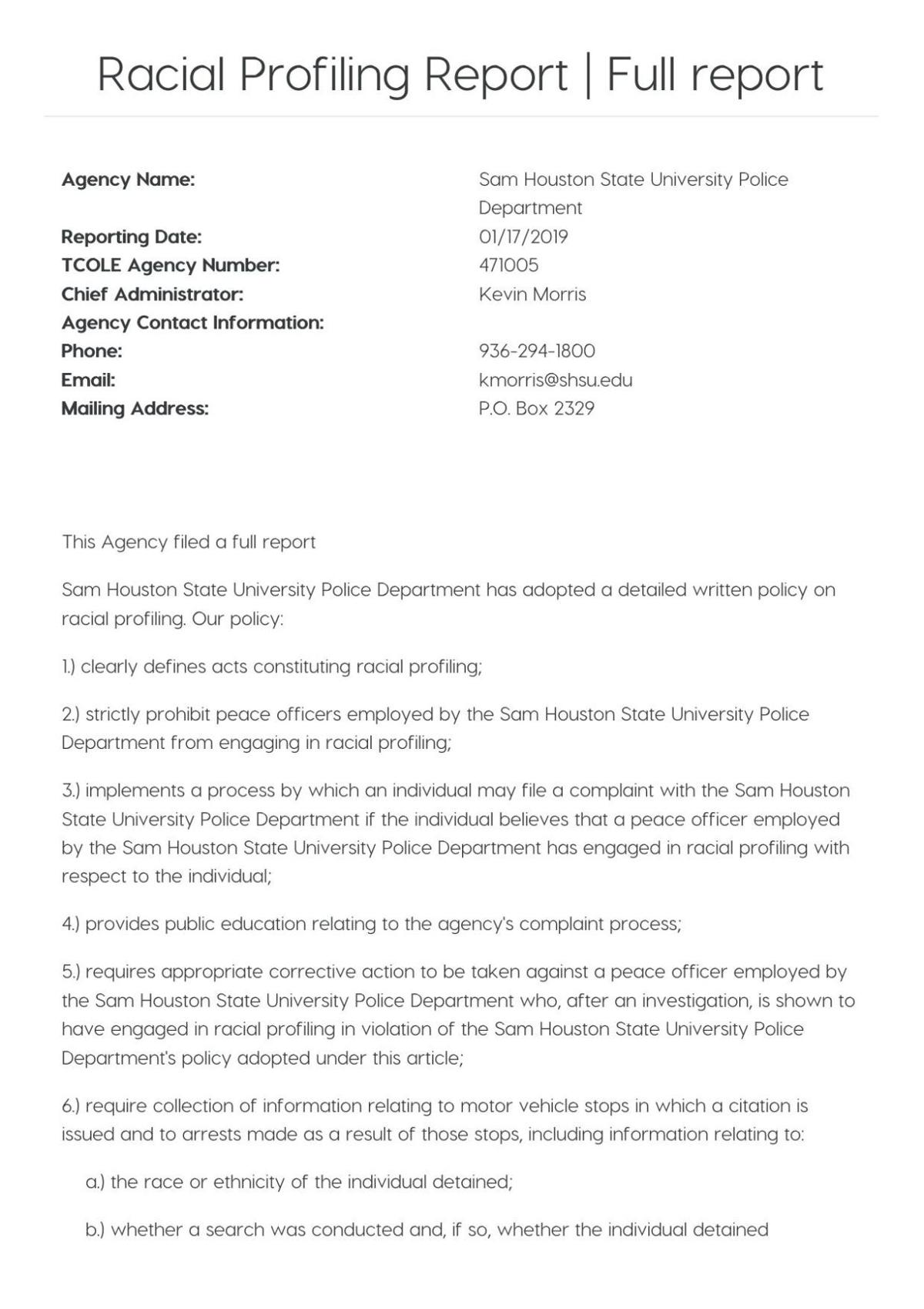 Police release racial profiling report | Local News | itemonline.com