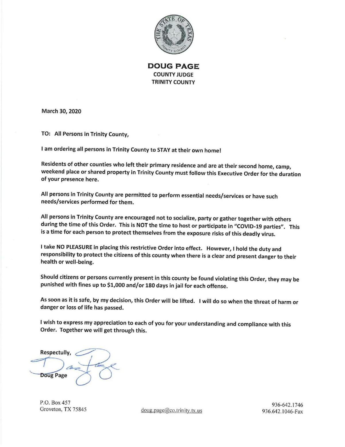 Trinity County issues 'Stay Home' order | Coronavirus | itemonline.com